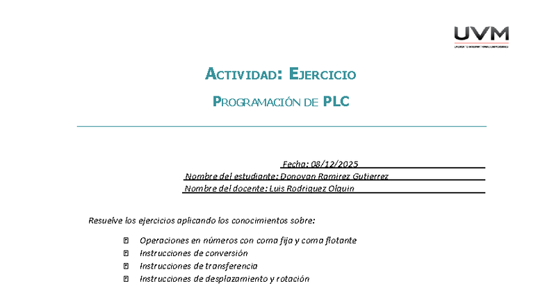 A11 DRG: Ejercicio de Programación de PLC y Control de Motores - Studocu