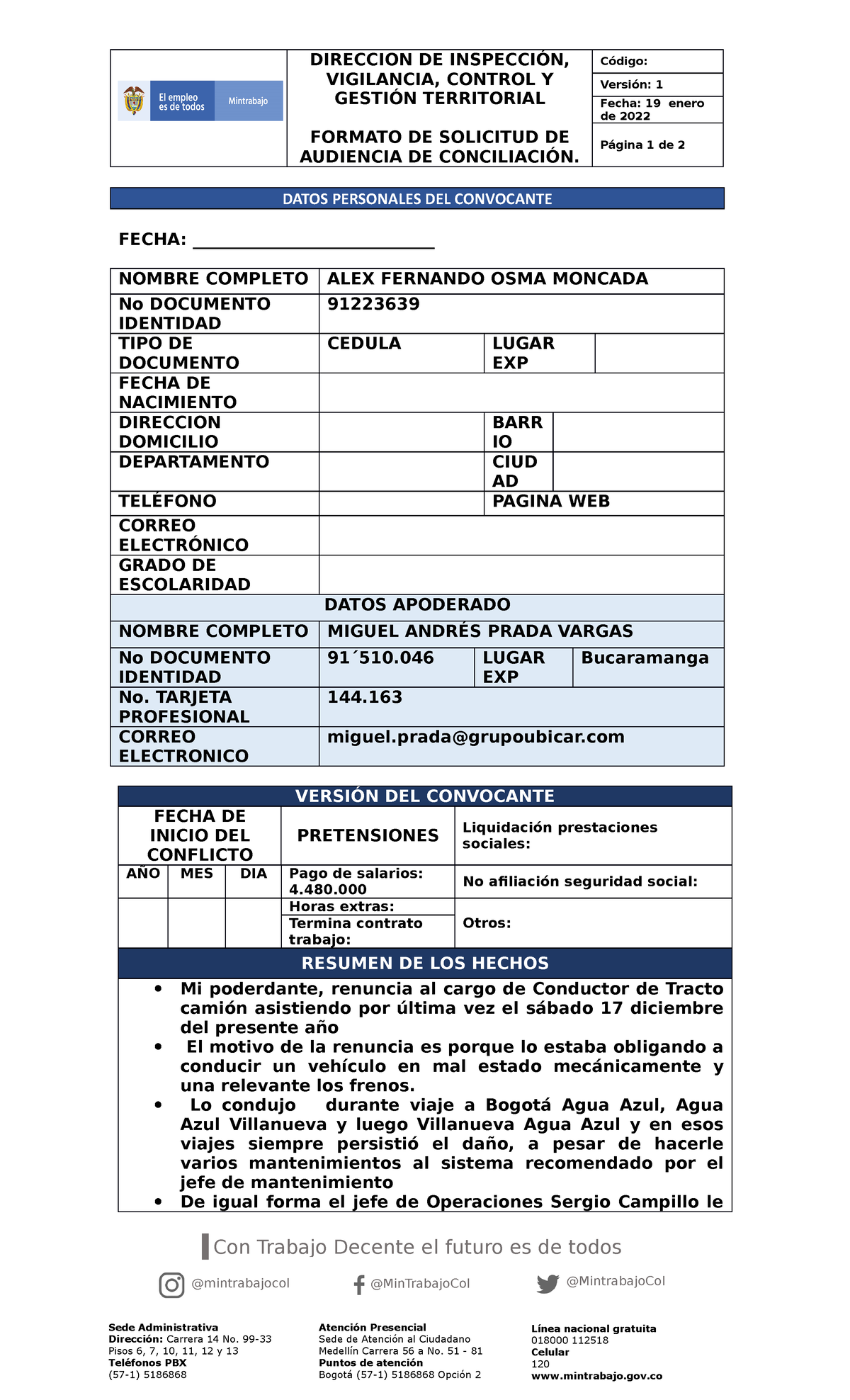 01 Formato Solicitud Audiencia Conciliacion - DIRECCION DE INSPECCIÓN, VIGILANCIA, CONTROL Y ...