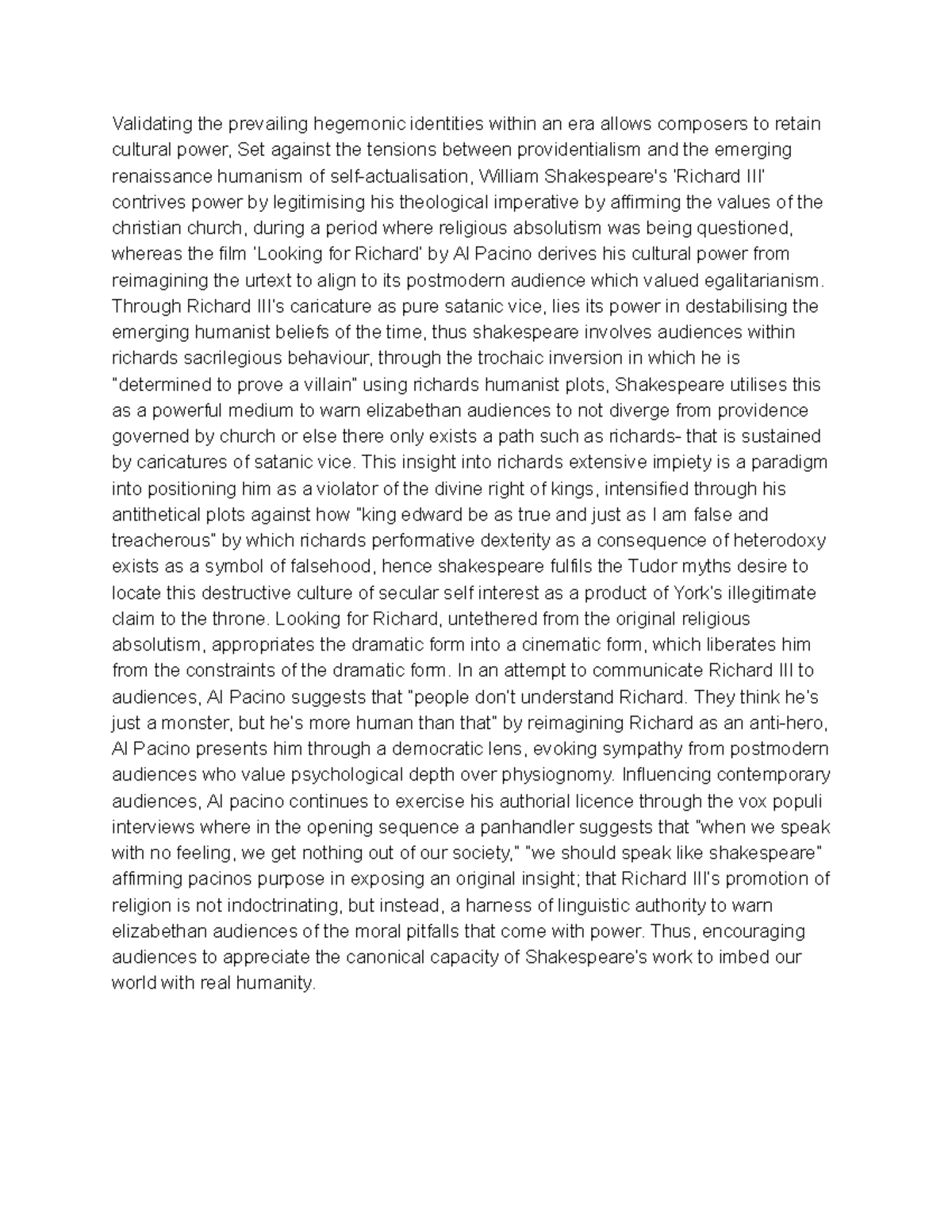 Analyzing Cultural Power in Al Pacino's "Looking for Richard" - ENG 302 ...