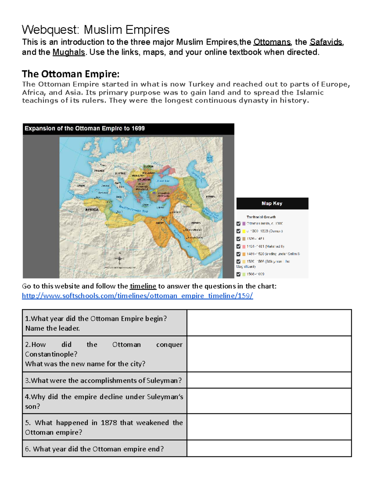 Muslim Empires Webquest: Ottomans, Safavids, and Mughals Overview - Studocu
