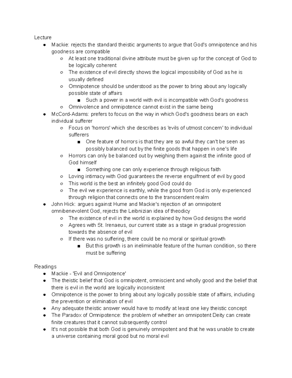 PHIL 266 Unit 10 - The Problem of Evil, Continued materials - Lecture ...