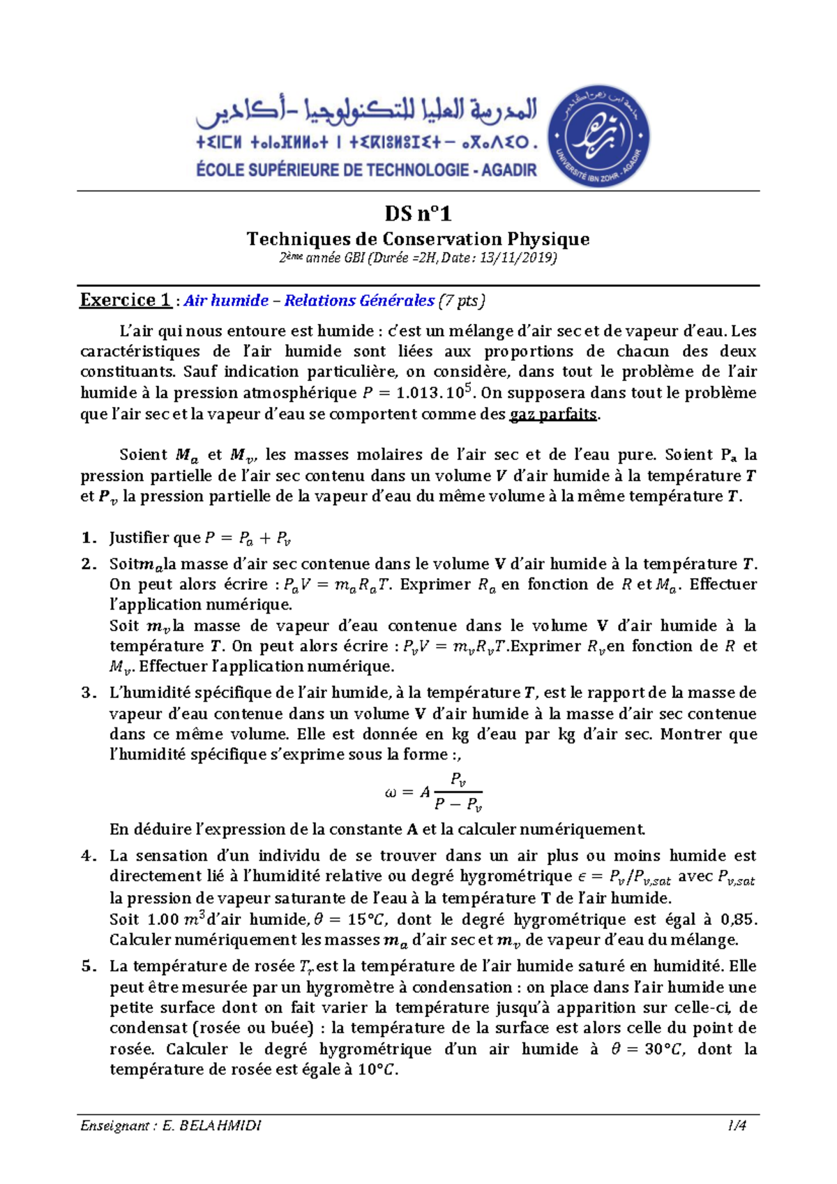 Examen Techniques de Conservation Physique GBI2 - Air Humide 2020 - Studocu