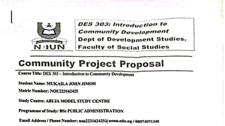 DES 303: Community Project Proposal for Kubwa Devine Orphanage - Studocu