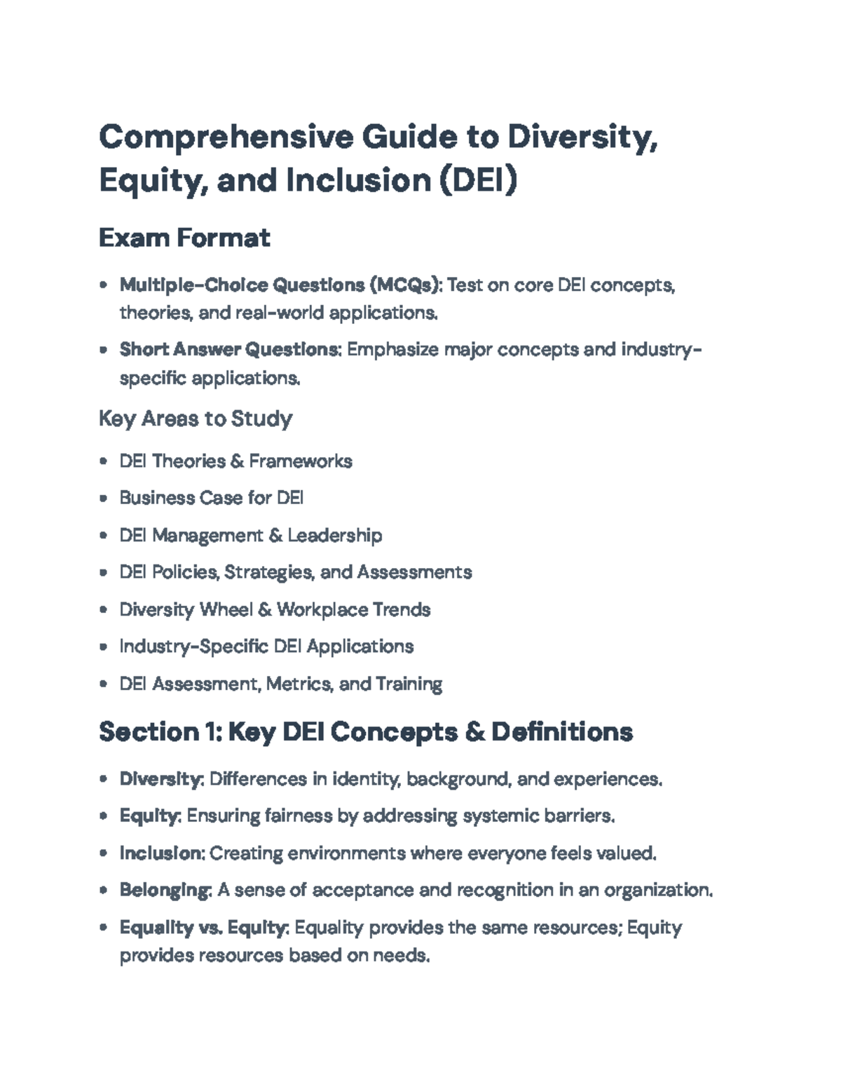 Comprehensive DEI Strategies and Exam Preparation Guide (Course Code ...