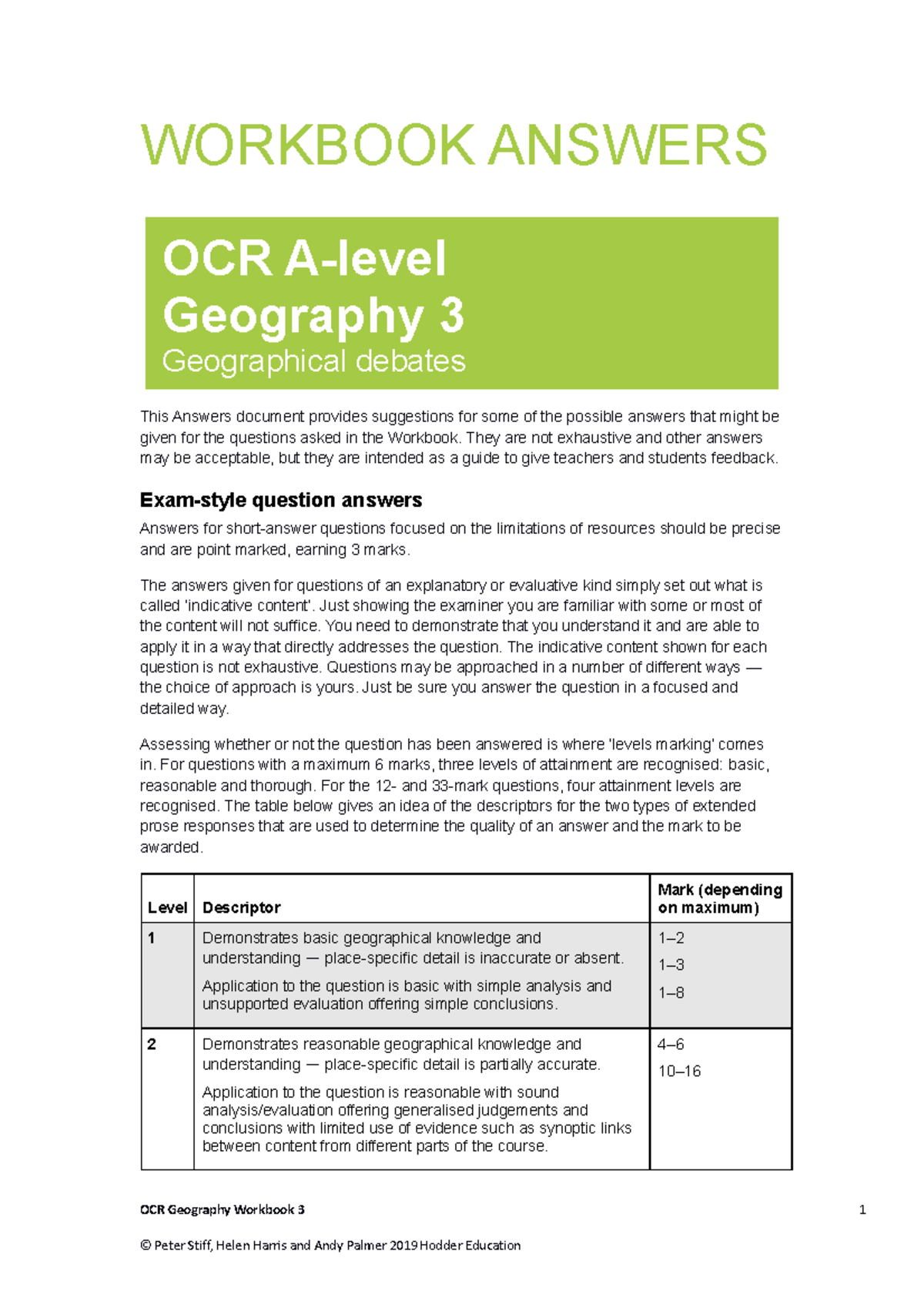Geography OCR Workbook 3 Answers - WORKBOOK ANSWERS OCR A-level ...