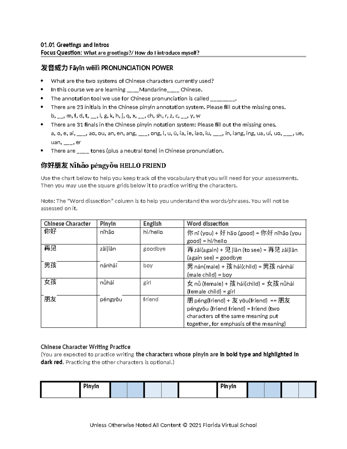 Lesson 01.01 Notes: Chinese 1 - Greetings & Introductions Guide - Studocu