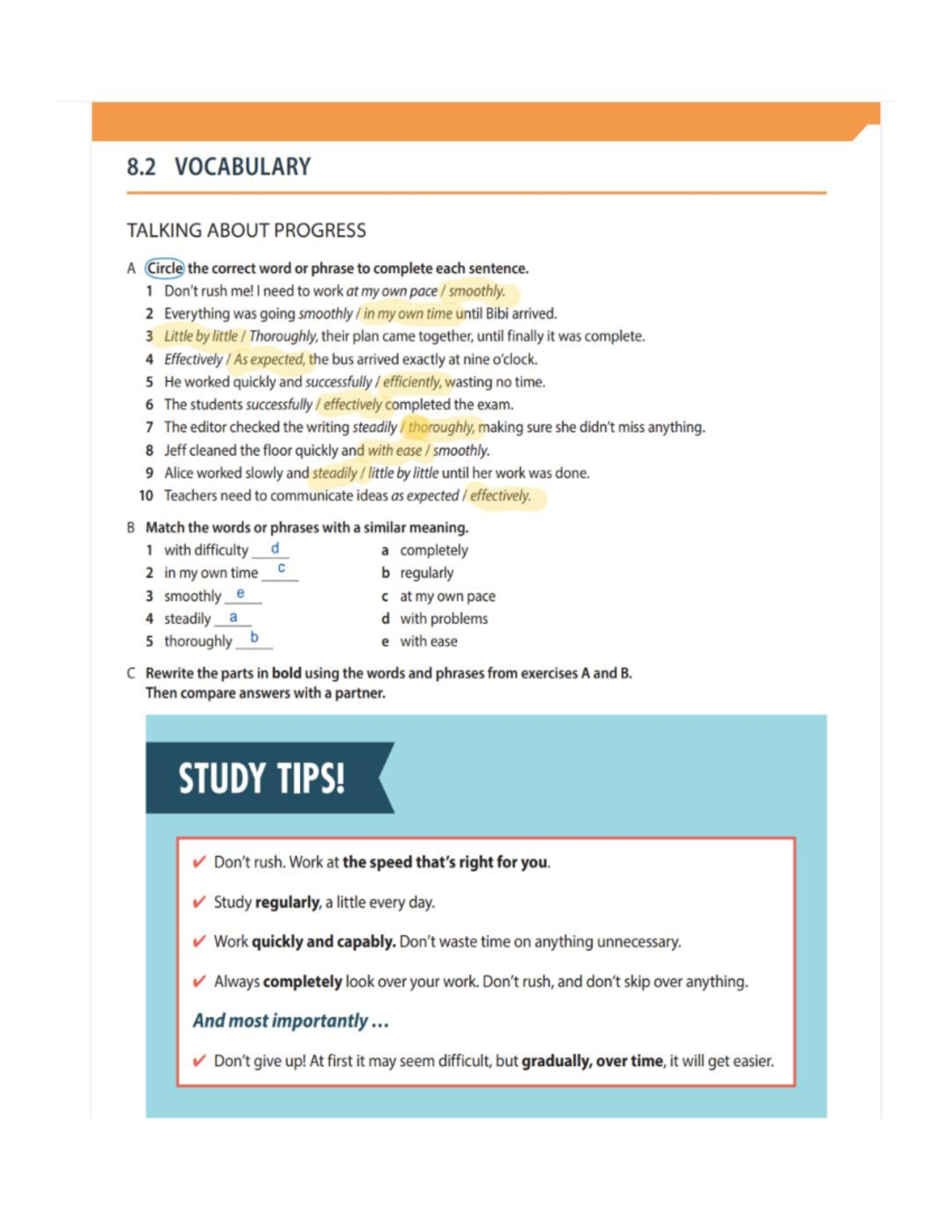 Unit 8 Lesson 1 - Vocabulary on Progress and Study Tips - Studocu