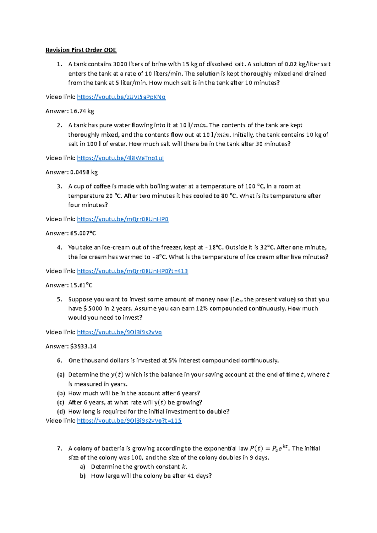 Revision ODE - 1st Order Differential Equations Practice Paper - Studocu
