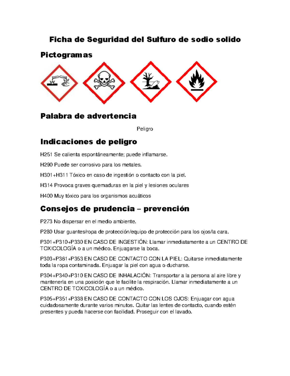 Ficha de Seguridad Sulfuro de sodio - Ficha de Seguridad del Sulfuro de sodio solido Pictogramas ...