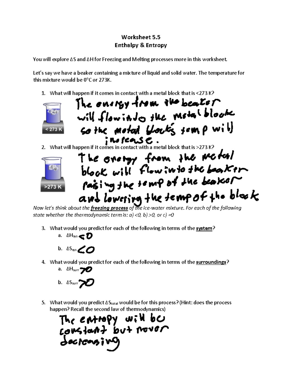 Chemwkst 5 - Enthalpy & Entropy Exploration Worksheet - Studocu