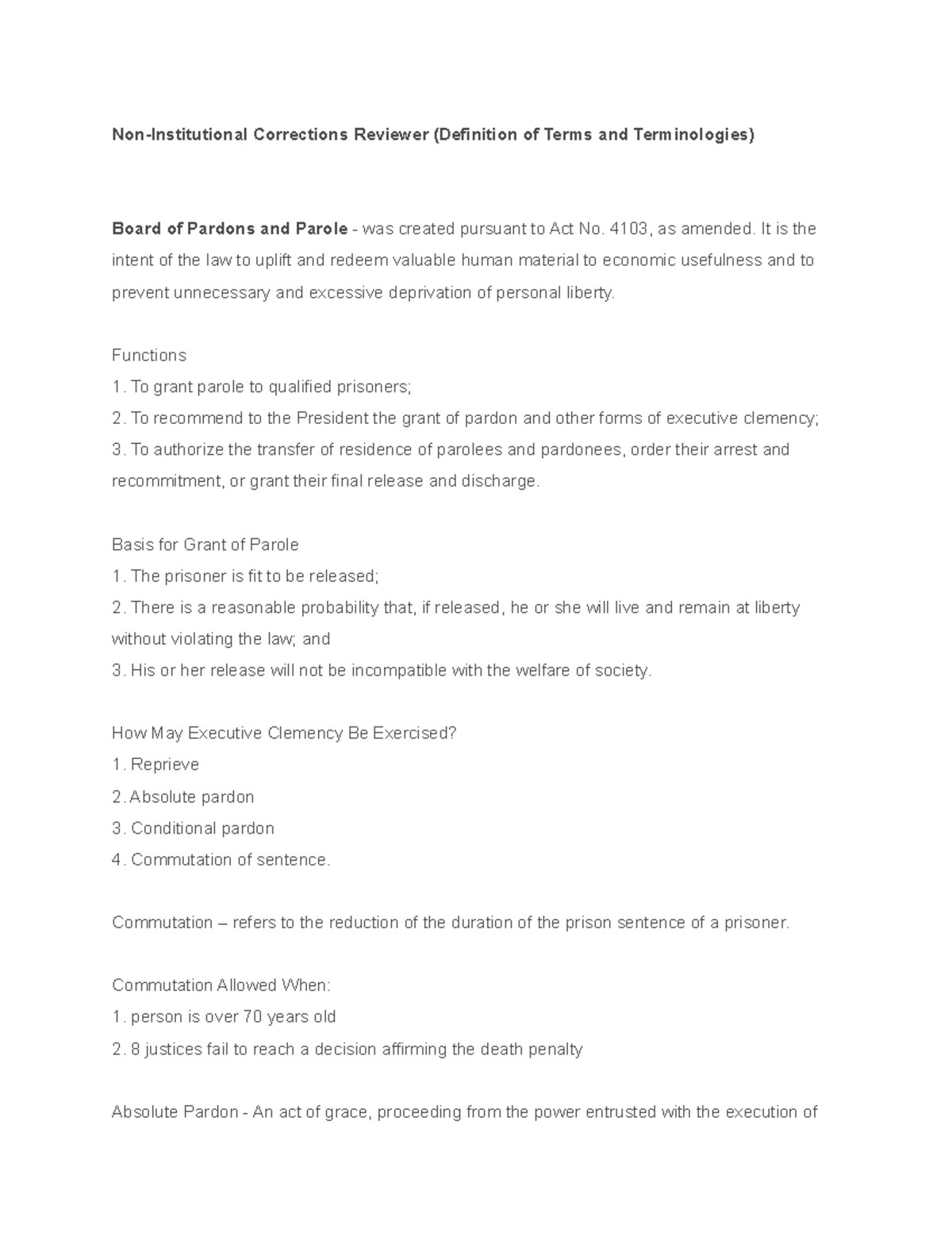 Non-Institutional Corrections Overview and Executive Clemency Guide ...