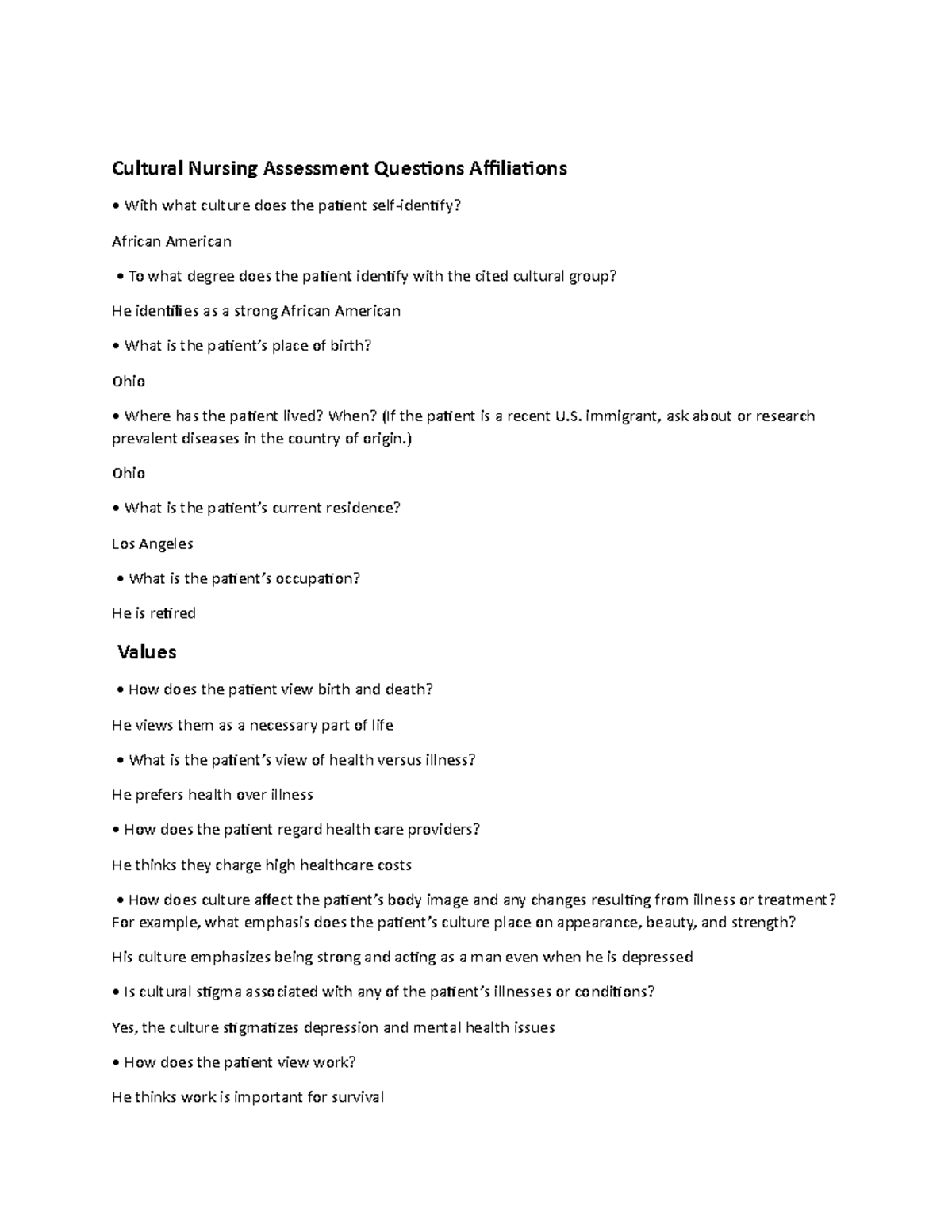 Cultural Nursing Assessment Questions - immigrant, ask about or ...