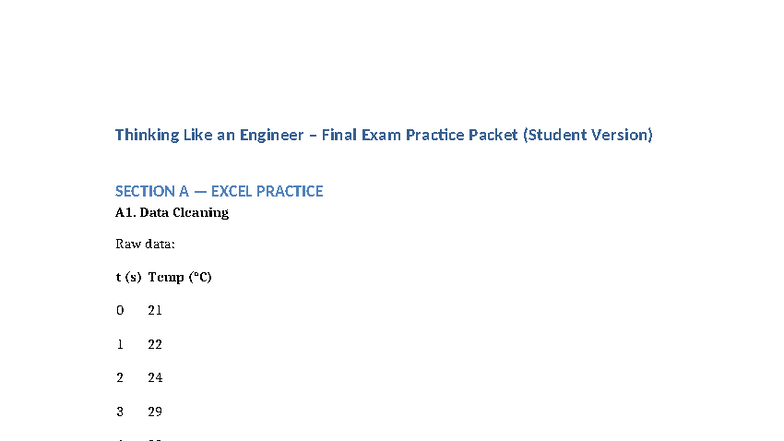 Thinking Like an Engineer ENGR 101 Final Exam Practice Guide - Studocu