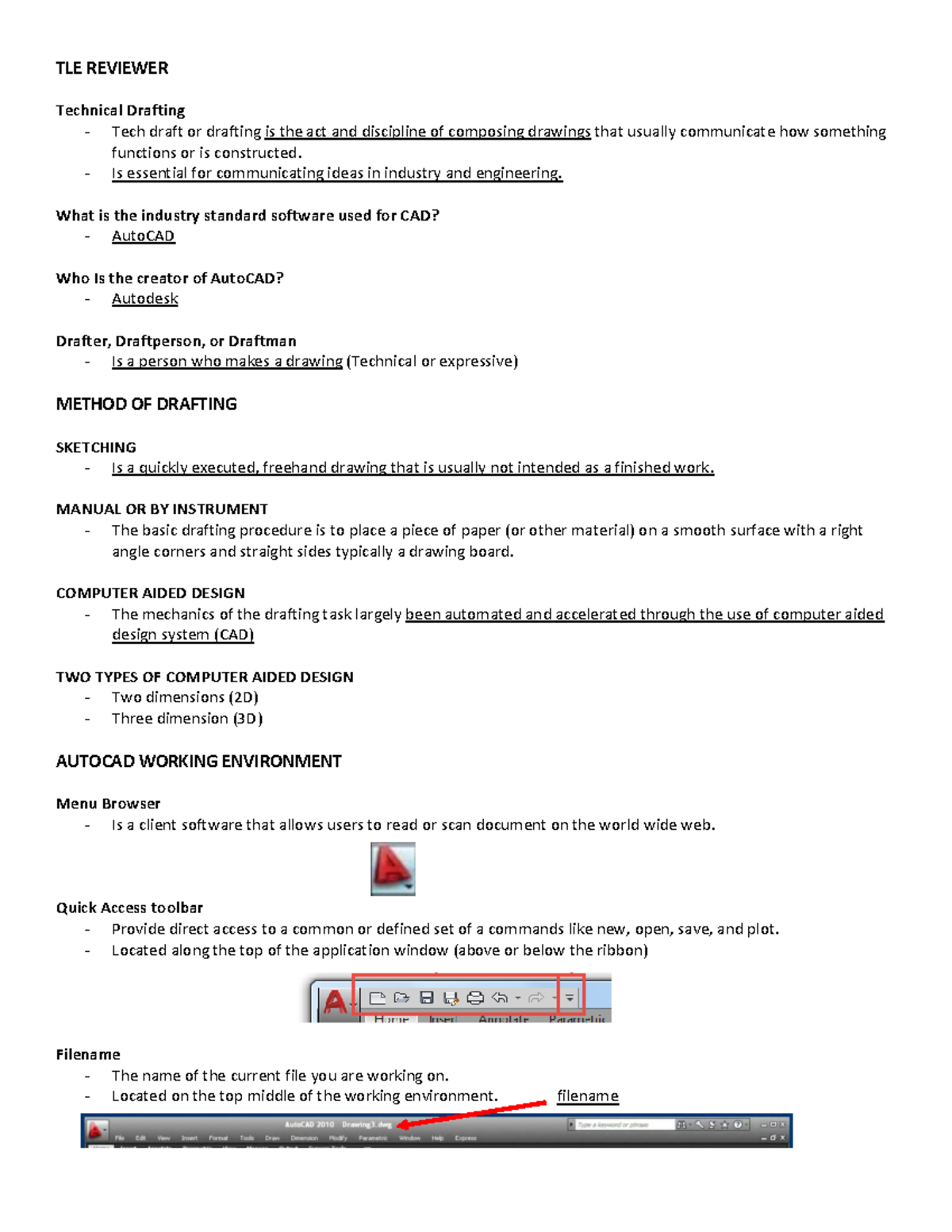 TLE- Technical Drafting Reviewer and AutoCAD Commands Guide - Studocu