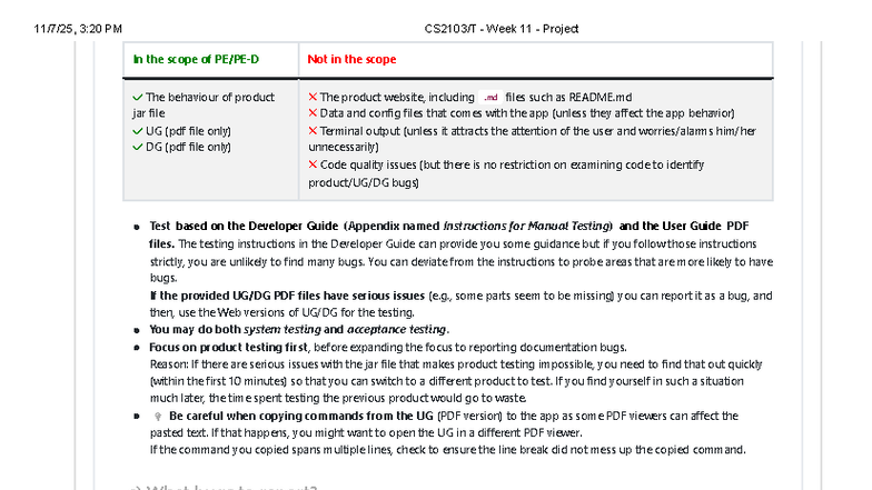CS2103 T - Week 11 Project Bug Reporting Guidelines - Studocu