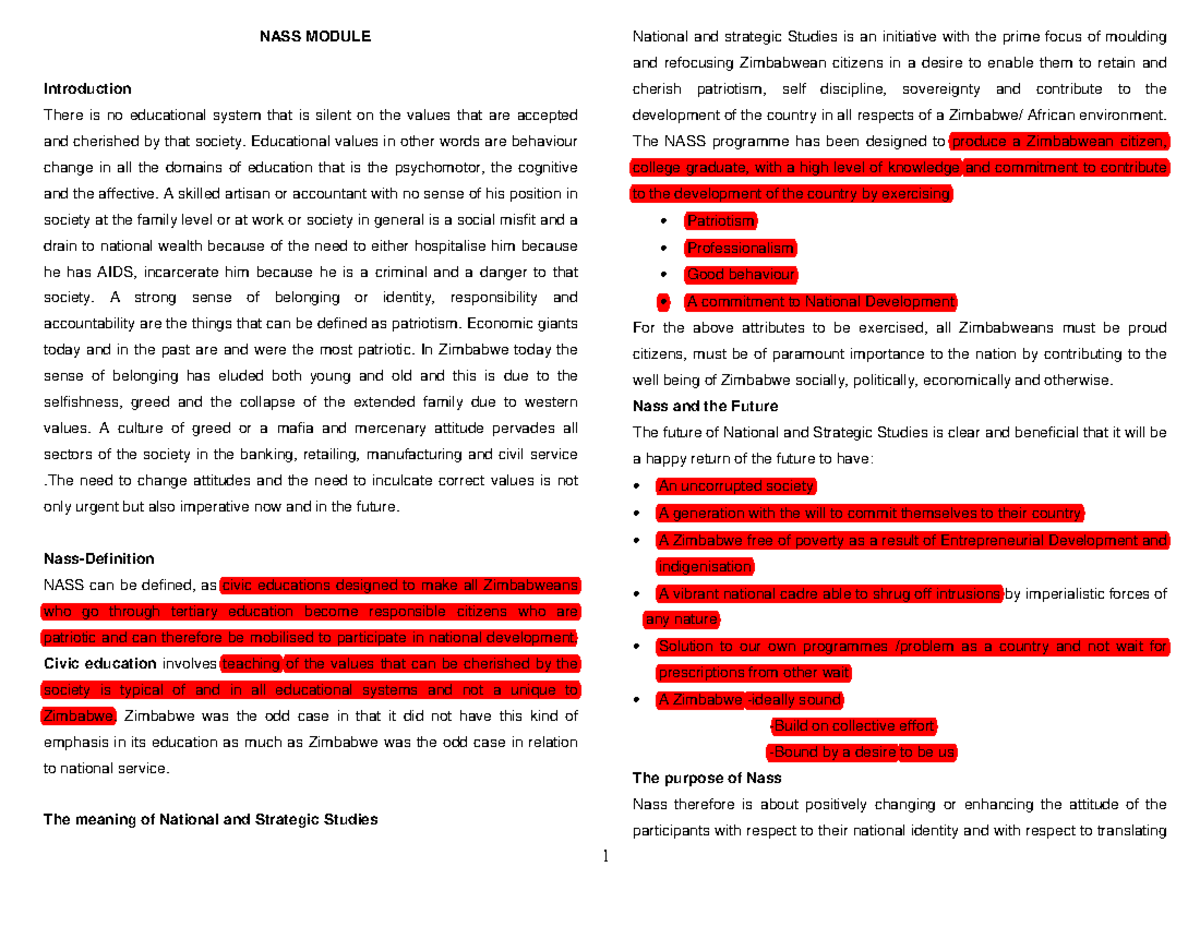 NASS Module: National and Strategic Studies Overview and Historical ...