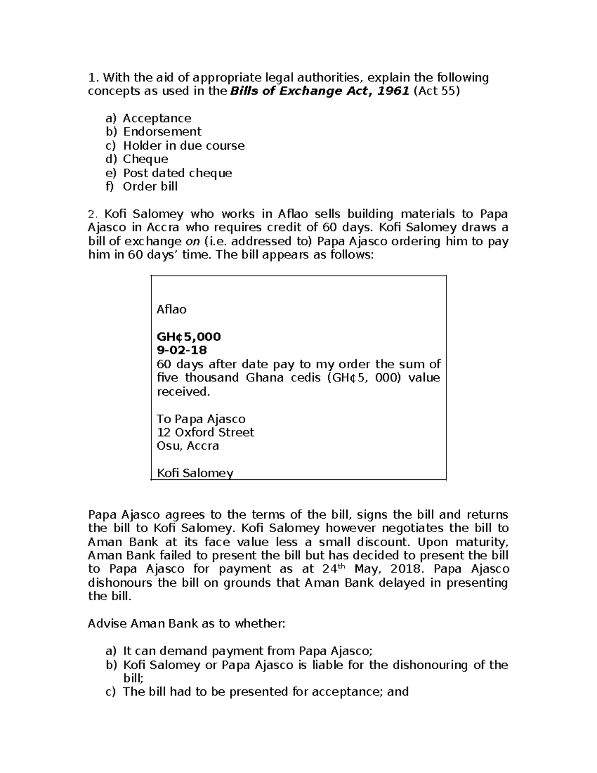 Bills of Exchange: Legal Concepts & Case Studies Explained - Studocu