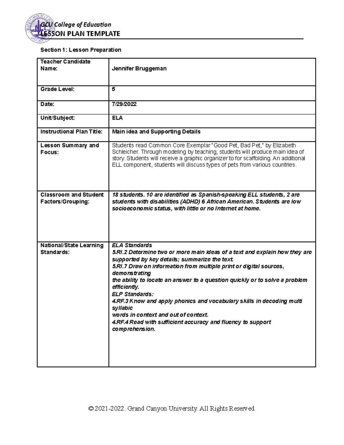 COE- ELL Lesson Plan ESL 546; Jennifer Bruggeman final - LESSON PLAN ...