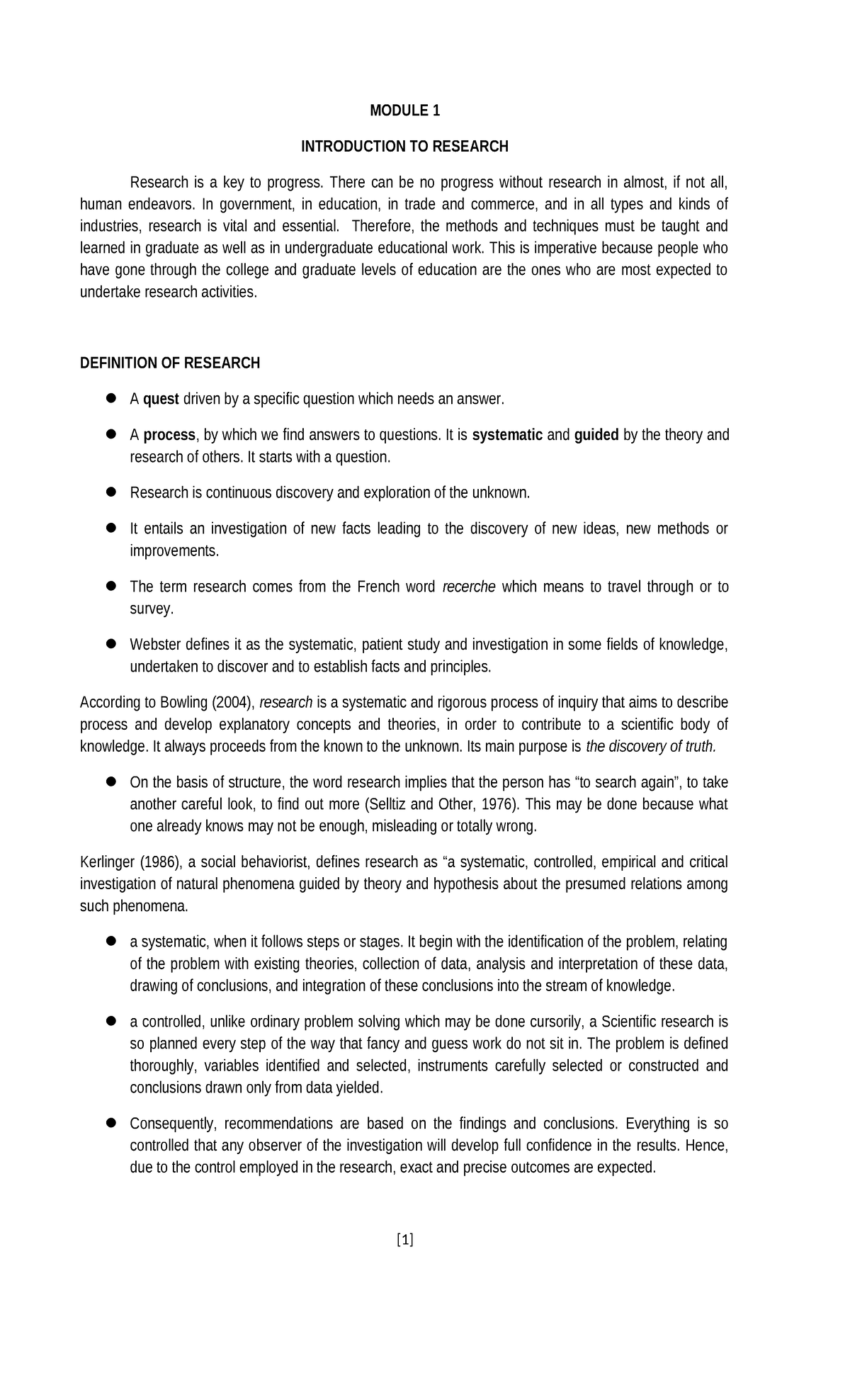 RESEARCH EDUCATION NOTES (MODULE 1) - INTRODUCTION TO RESEARCH - Studocu
