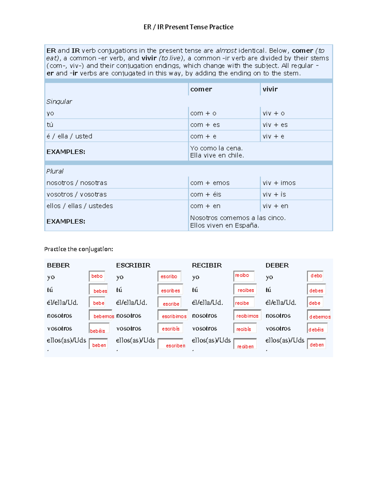 Kami Export - 2- [Er-Ir] Present Tense Practice - ER / IR Present Tense ...