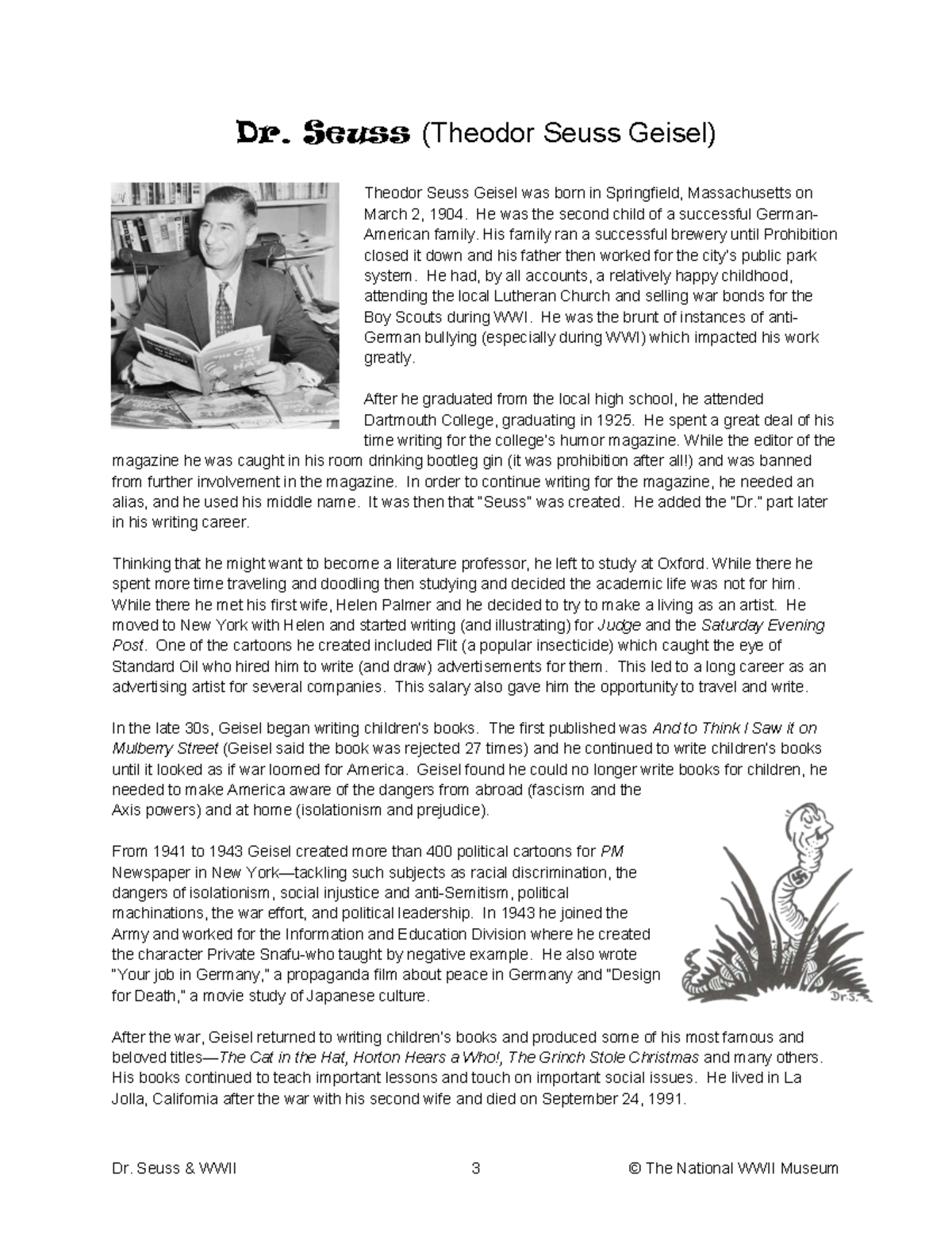 Dr. Seuss WWII: Lesson Plan & Worksheet on Political Cartoons - Studocu