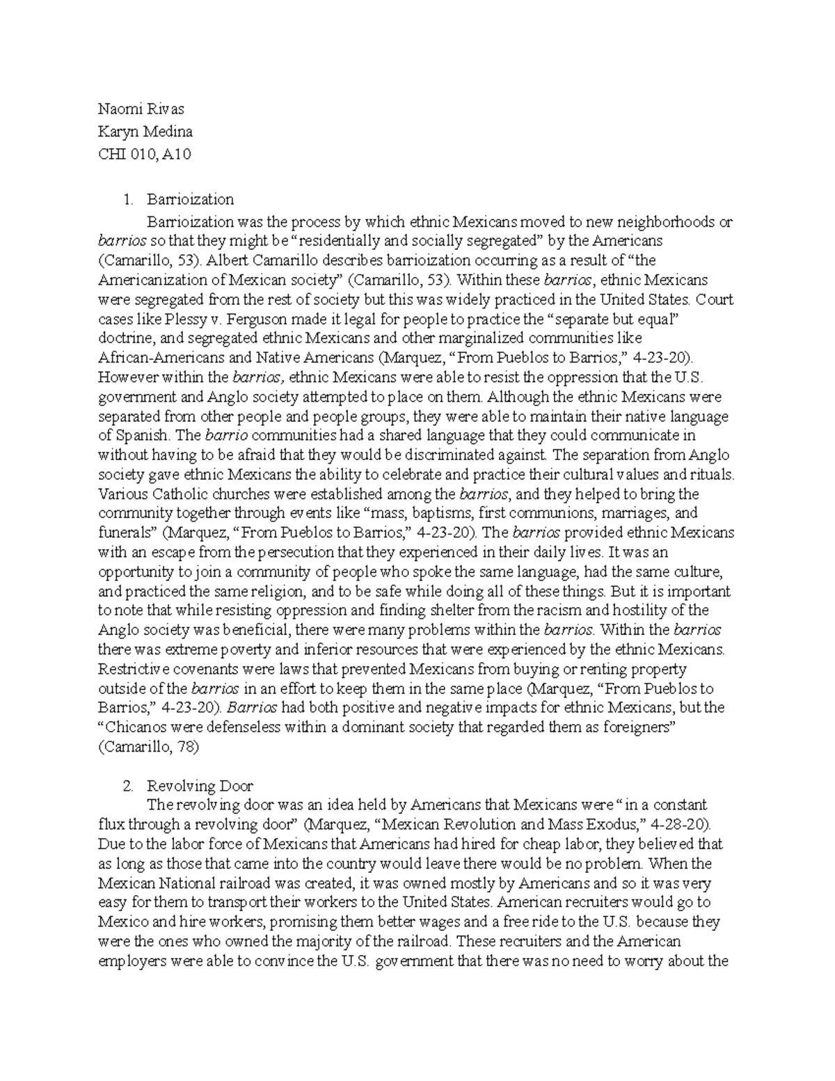 CHI 010: Midterm Exam 2 – Barrioization, Revolving Door, Resistance ...