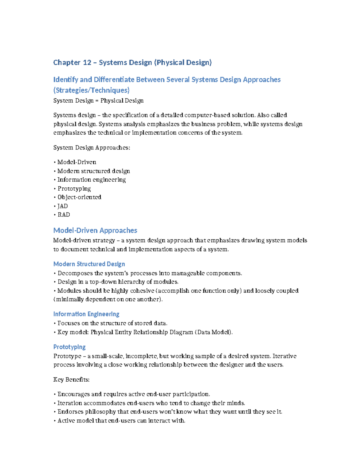 CMPG223 Chapter 12: Systems Design Approaches and Techniques - Studocu
