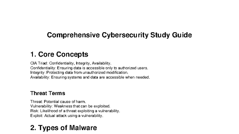 Comprehensive Cybersecurity Study Guide for CYS101 - Studocu