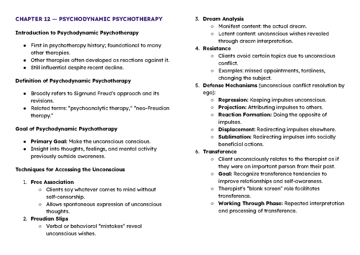 Pomerantz%2012-16 - lecture notes - CHAPTER 12 — PSYCHODYNAMIC ...