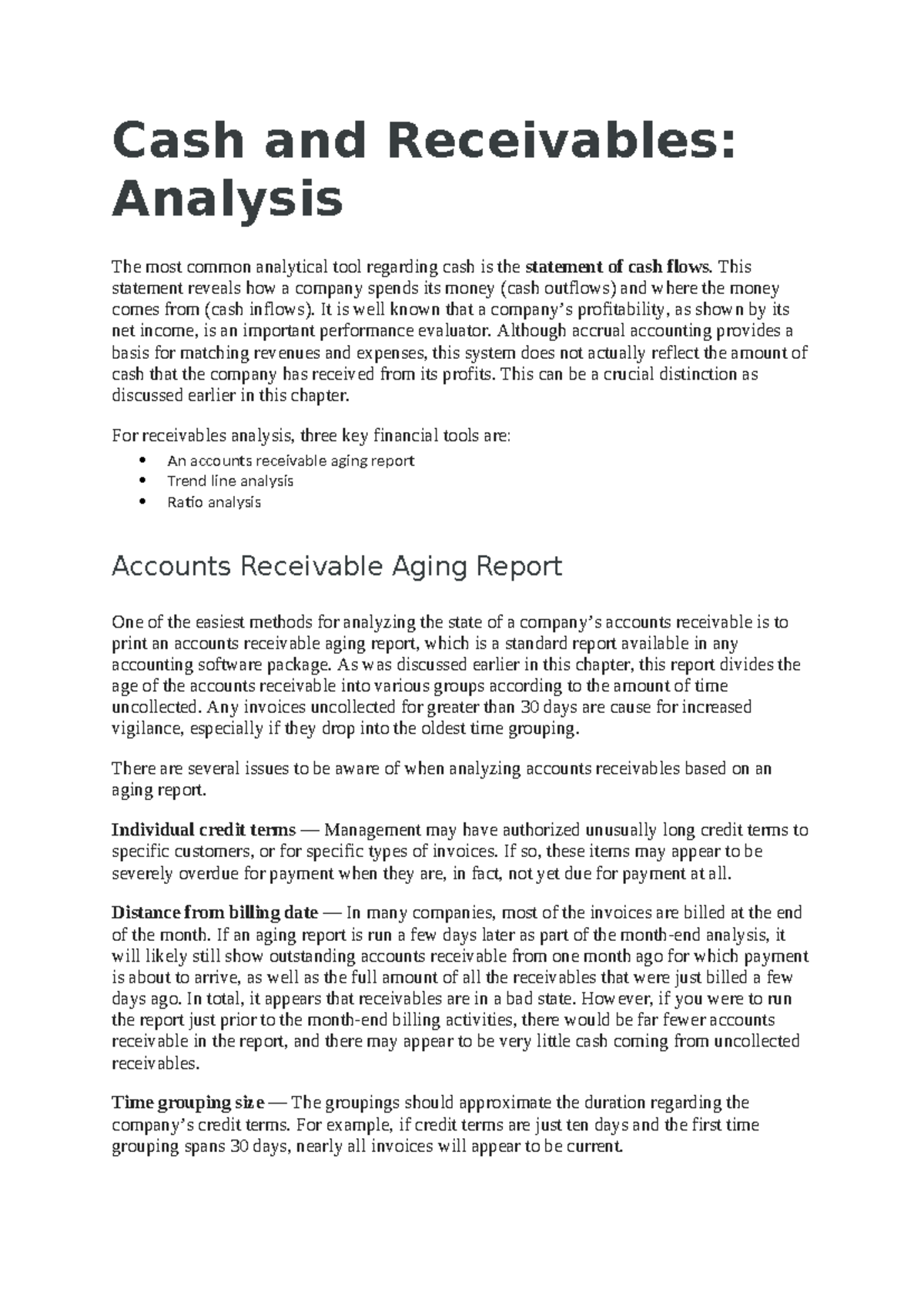 Cash and Receivables Analysis: Tools and Techniques for Evaluation ...