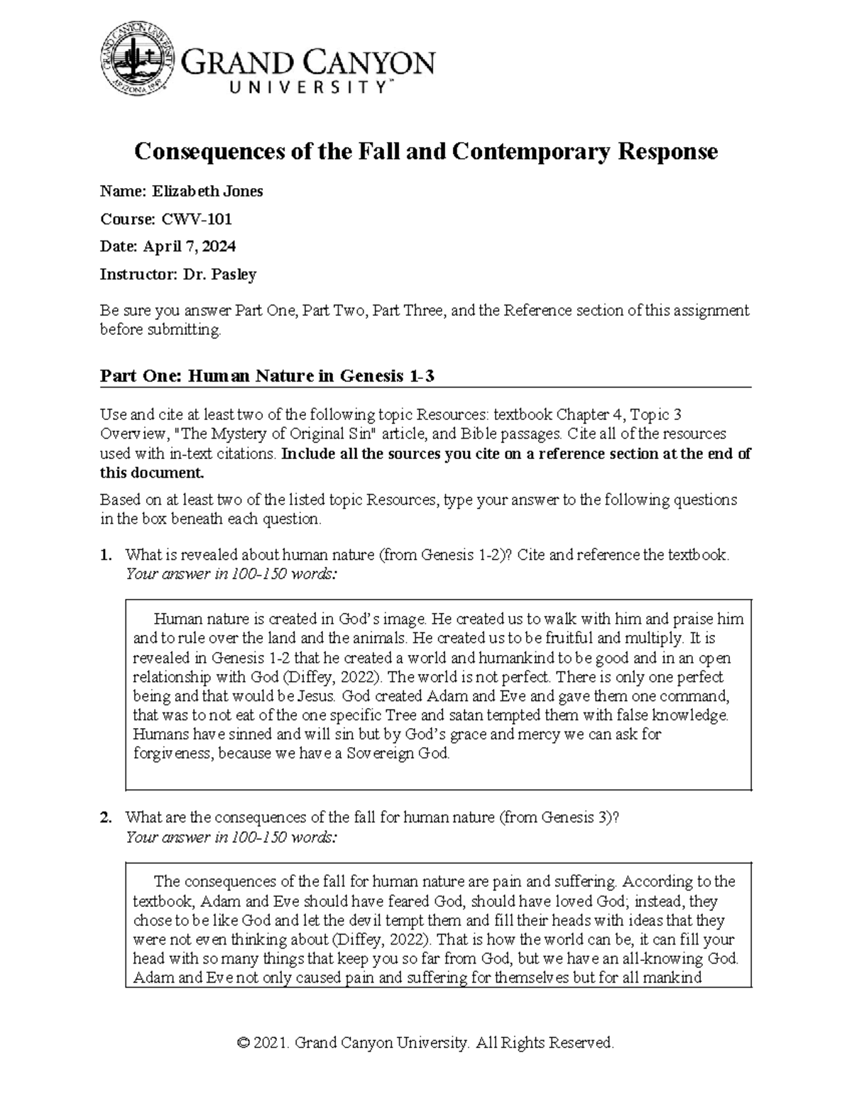 CWV-101-T3: Consequences of the Fall and Christian Responses - Studocu