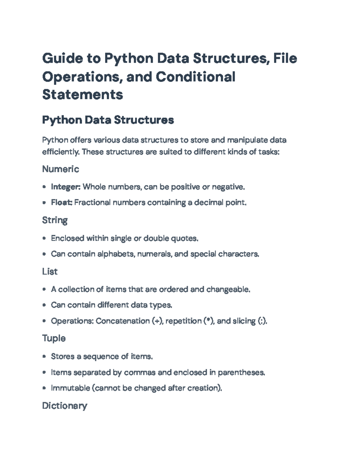 Python Fundamentals: Data Structures, File Operations, and Conditionals - Guide to Python Data ...