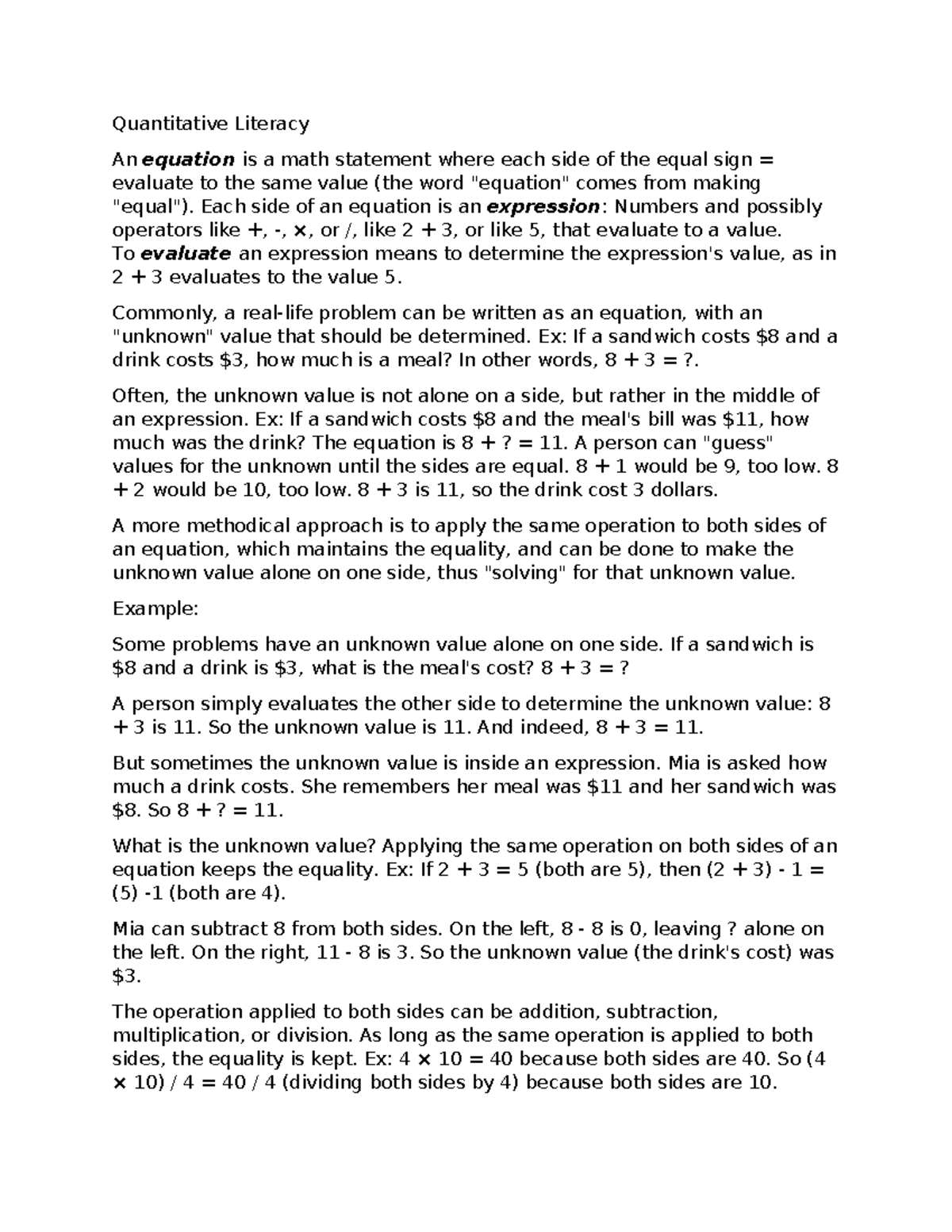 Quantitative Literacy (MATH 101) Final Exam Study Notes - Studocu