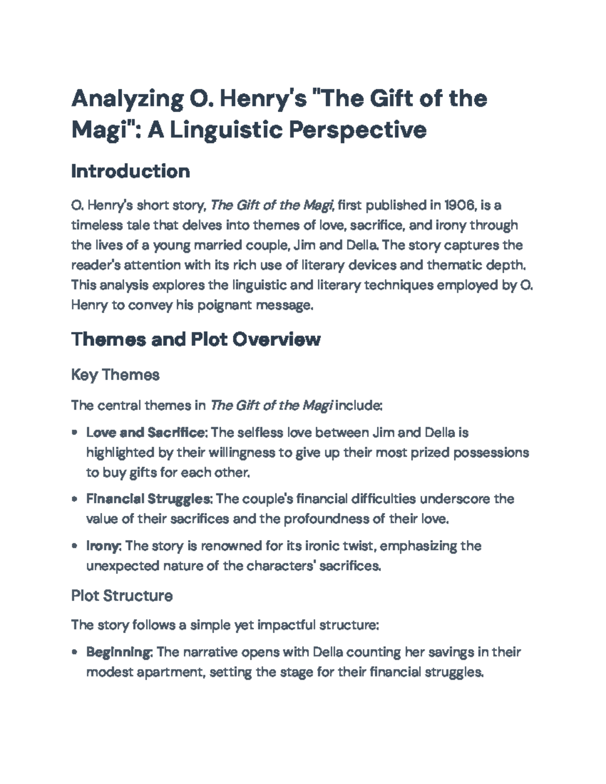 Analyzing O. Henry's "The Gift of the Magi": A Linguistic Study - Studocu