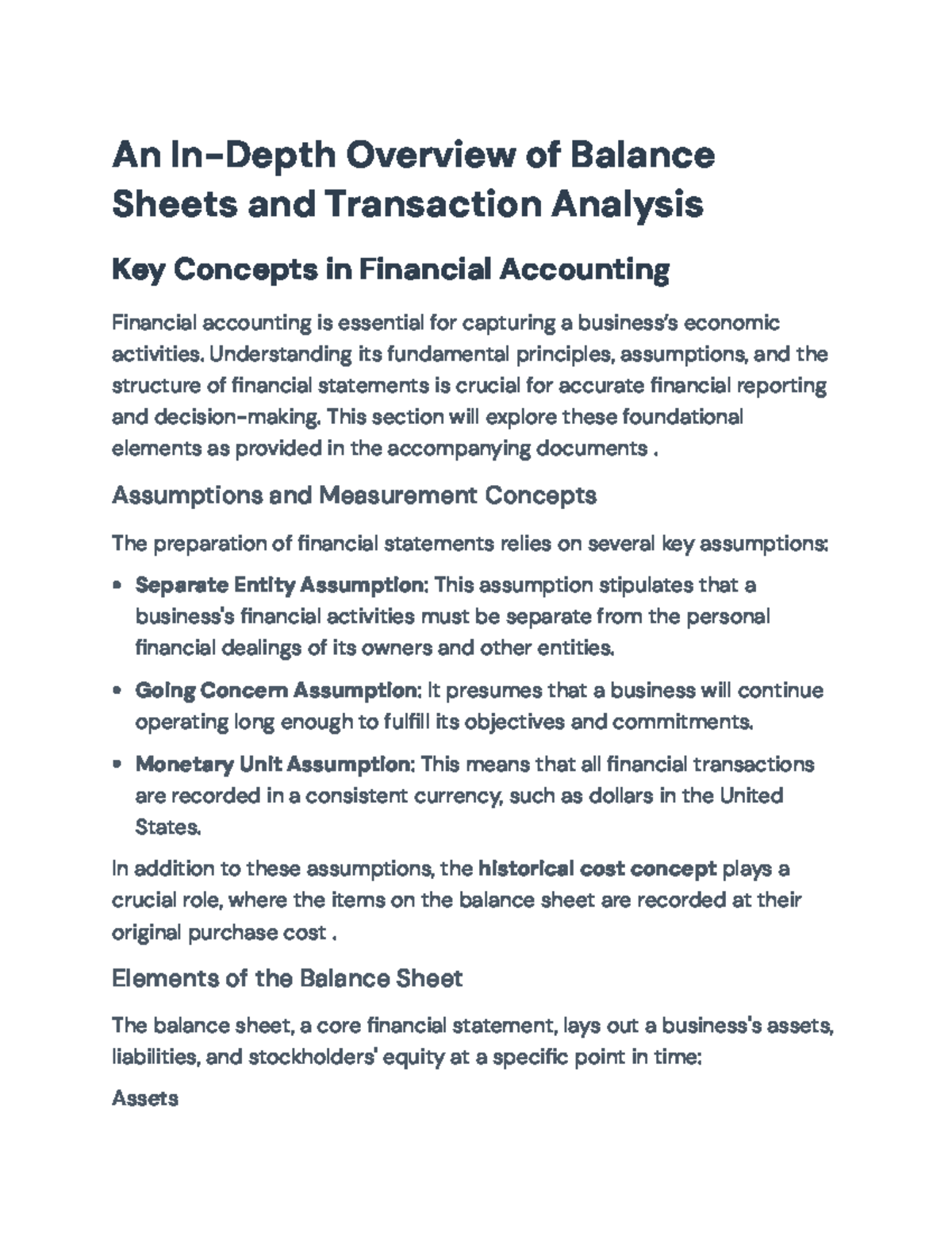 Understanding Balance Sheets & Transaction Analysis in FA 101 - Studocu