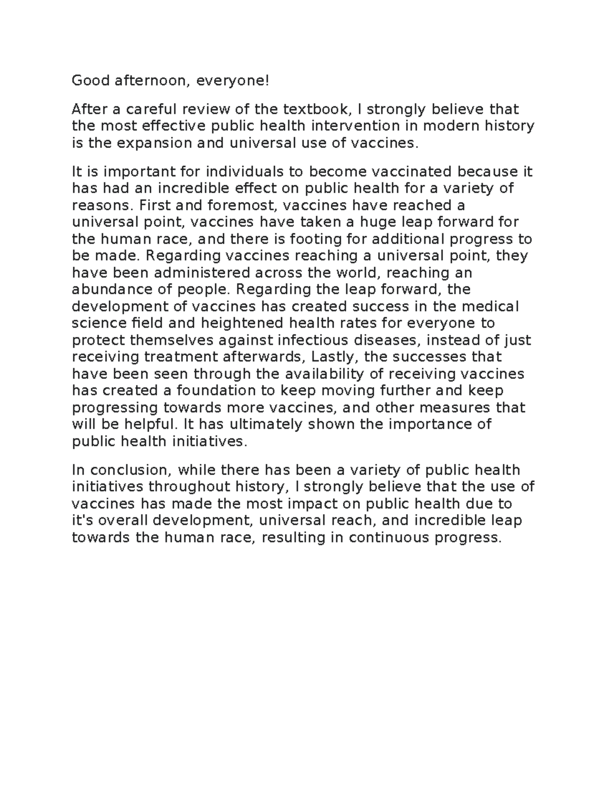 Discussion 2-1: The Impact of Vaccines on Public Health - Studocu