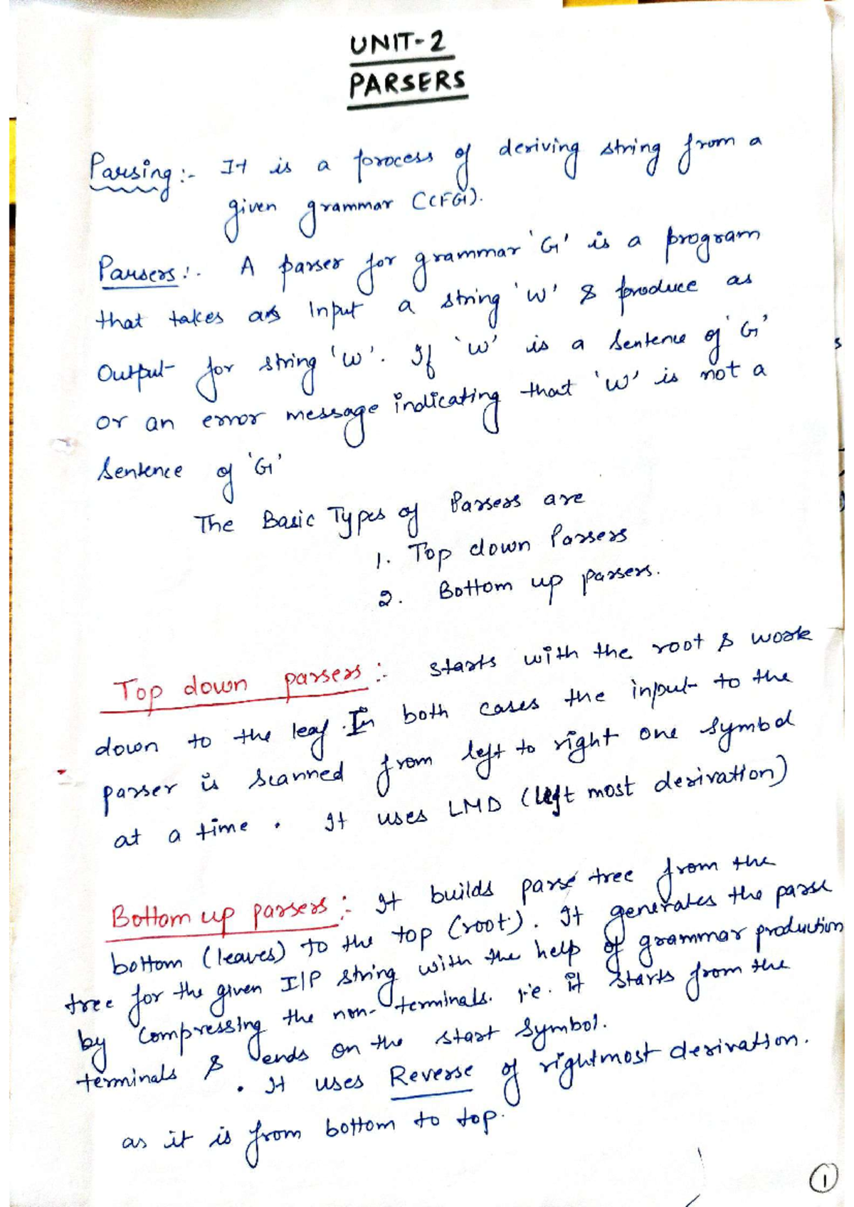 Unit 2 - Compiler Design Notes: Understanding Parsers and Their Types ...