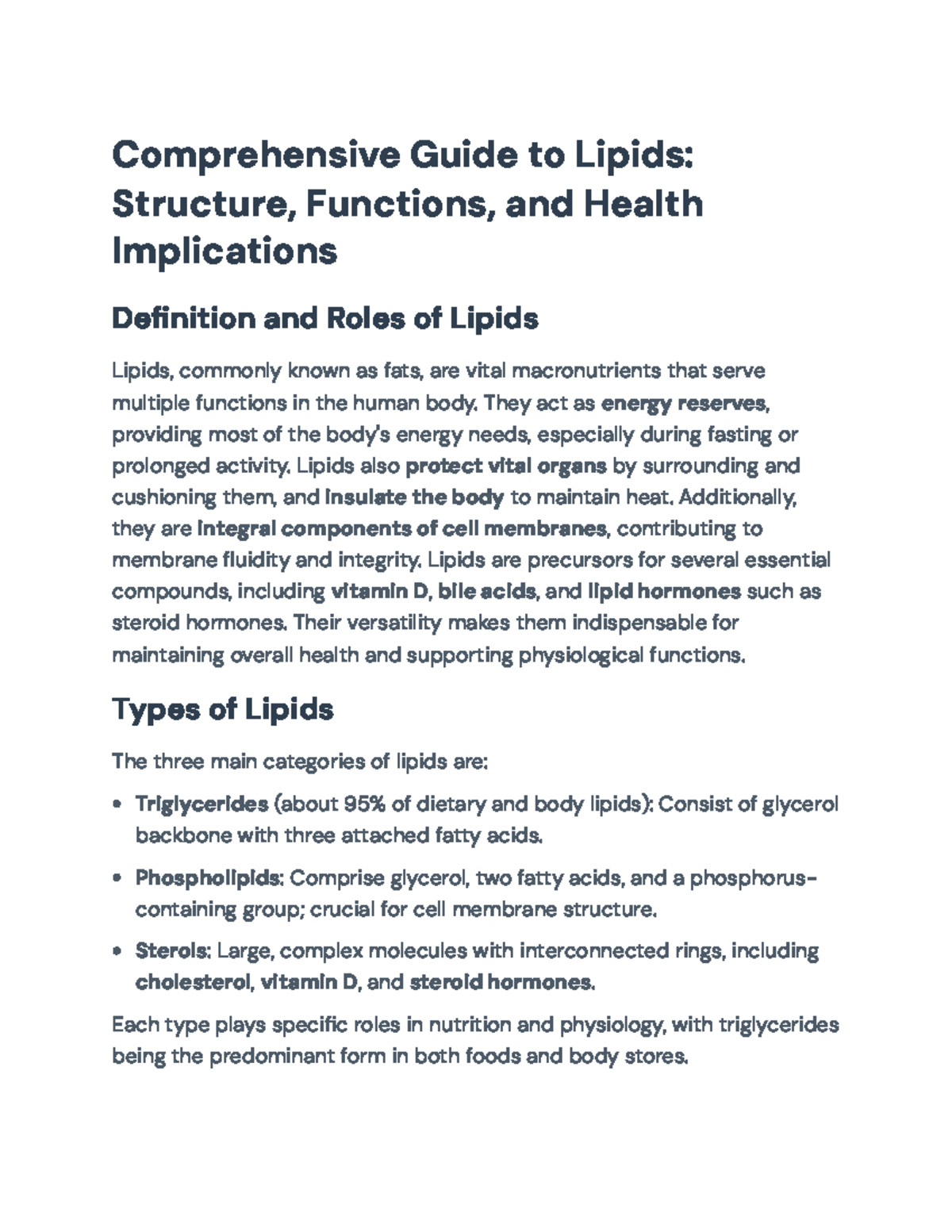 Comprehensive Guide to Lipids (BIO 101): Structure, Functions, and ...