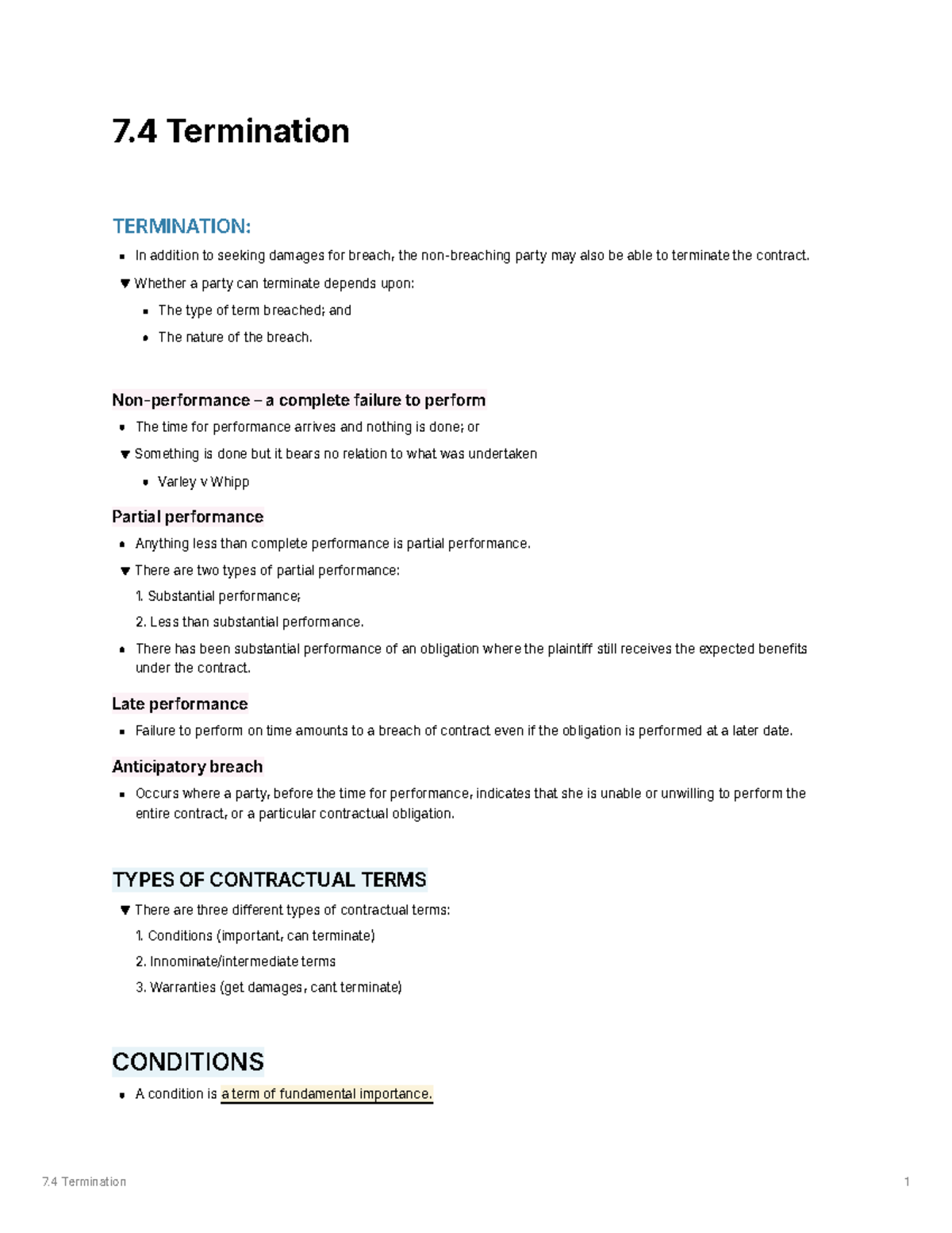Blaw37 - Termination of Contracts: Key Concepts and Cases - Studocu