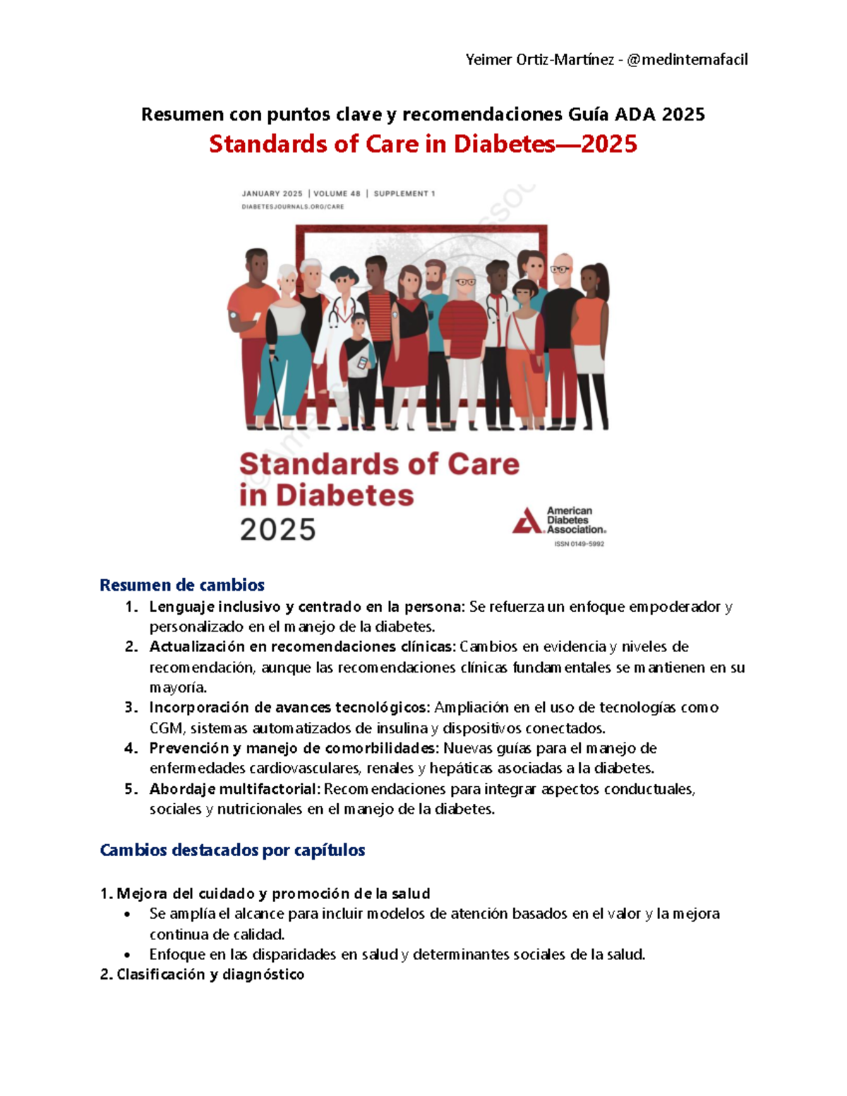 Resumen de Cambios en la Guía ADA 2025 sobre Diabetes - Yeimer - Studocu