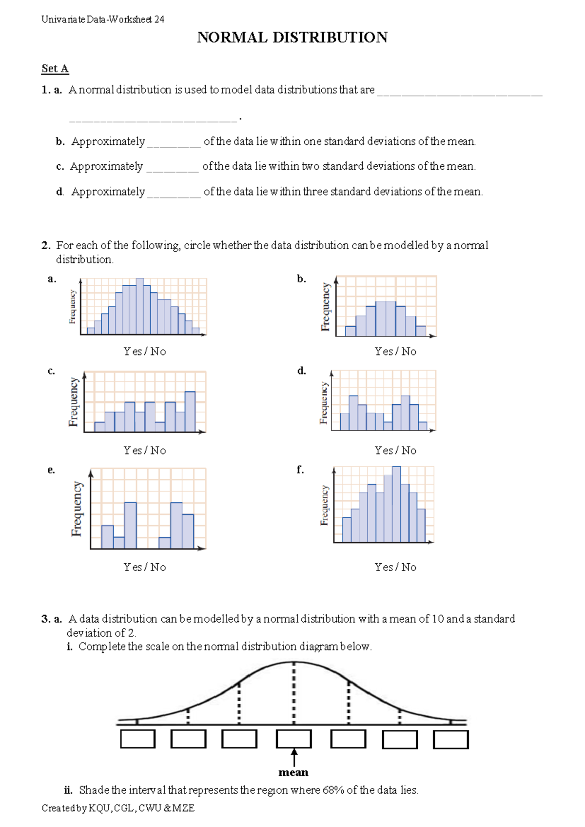 Univariate Data Worksheets 24-28: Normal Distribution & Z-Scores - Studocu