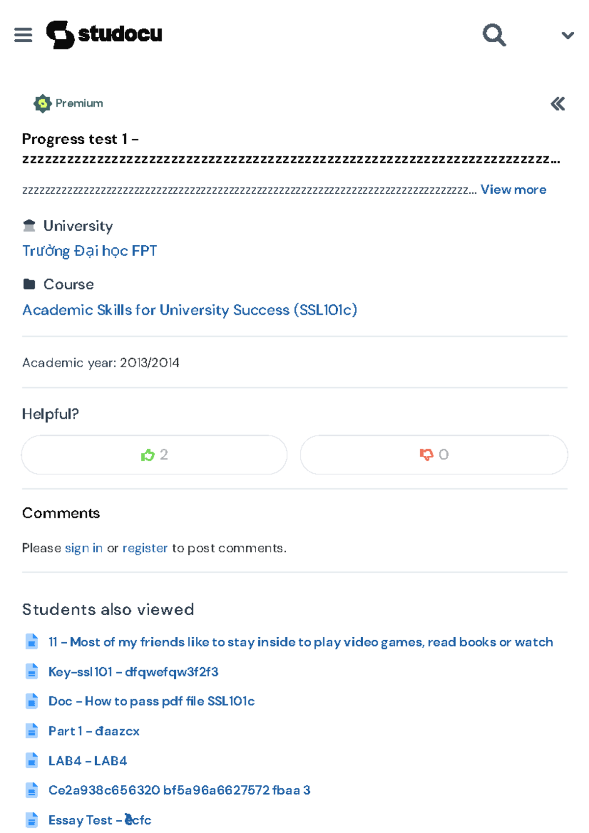 Progress Test 1 - SSL101c - Academic Skills for University Success ...
