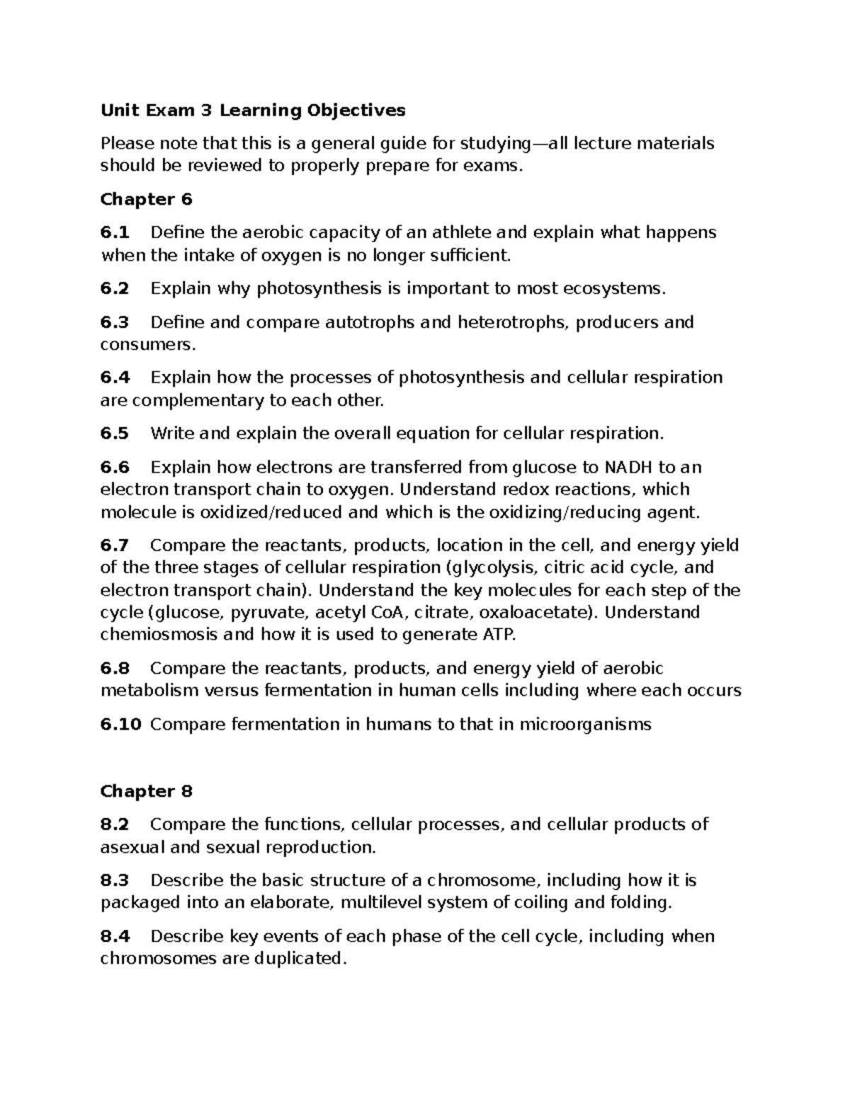 Unit Exam 3 Study Guide: Key Learning Objectives and Concepts - Studocu