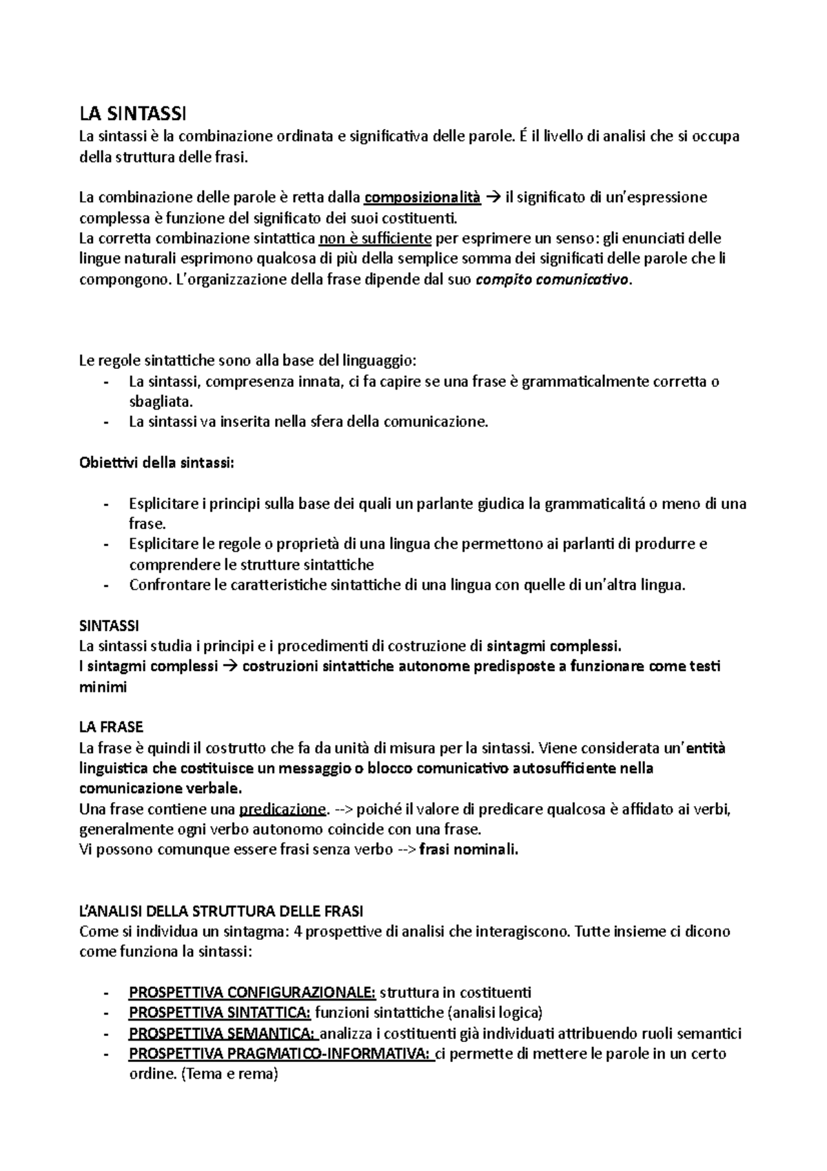Sintassi - Appunti di Studio per Corso 3 - Studocu