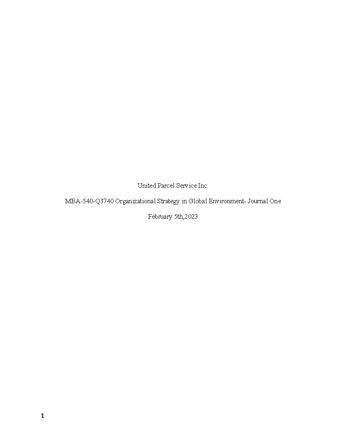 United Parcel Service Inc- Journal One - United Parcel Service Inc. MBA ...