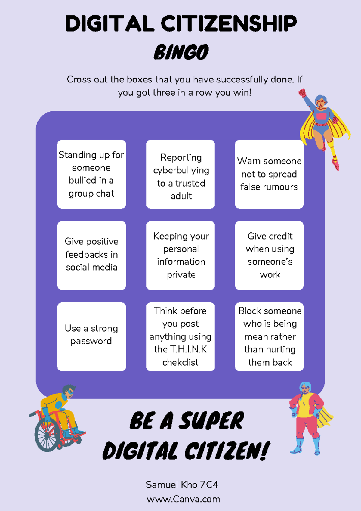 Superhero Digital Citizenship Bingo - DIGITAL CITIZENSHIP ...
