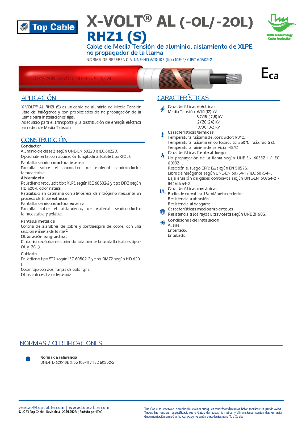 Especificación Técnica del Cable AL RHZ1 (S) de Media Tensión - Studocu