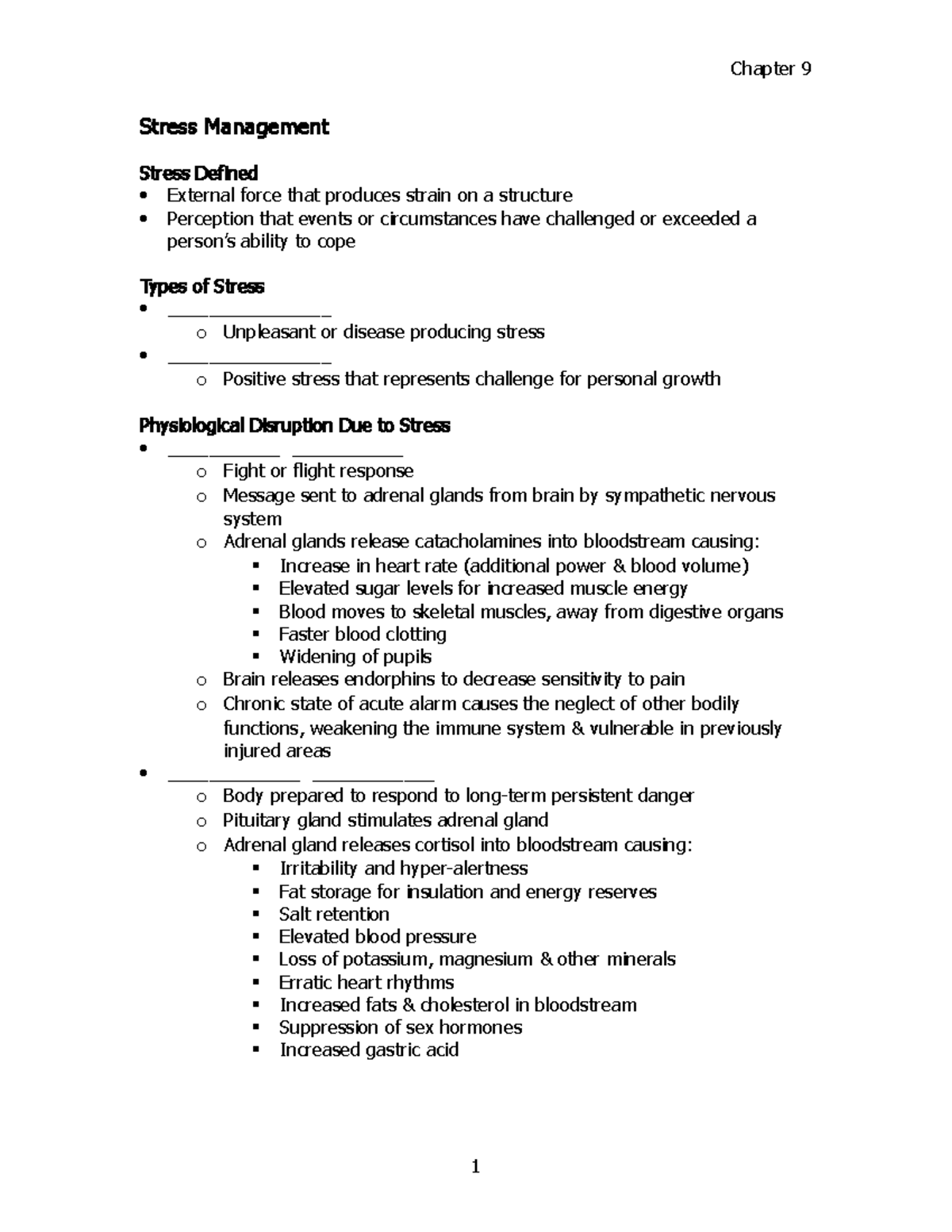 Chapter 9: Understanding Stress Management Techniques and Effects - Studocu