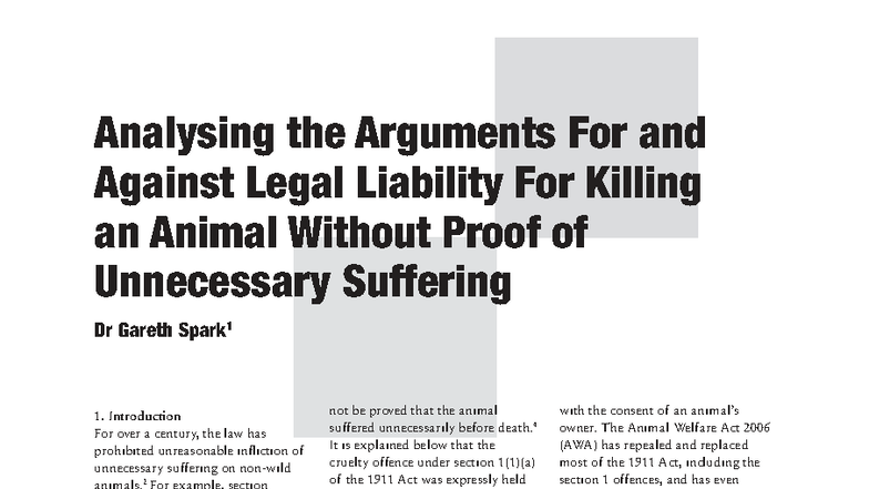 Legal Liability for Killing an Animal Without Proof of Unnecessary ...