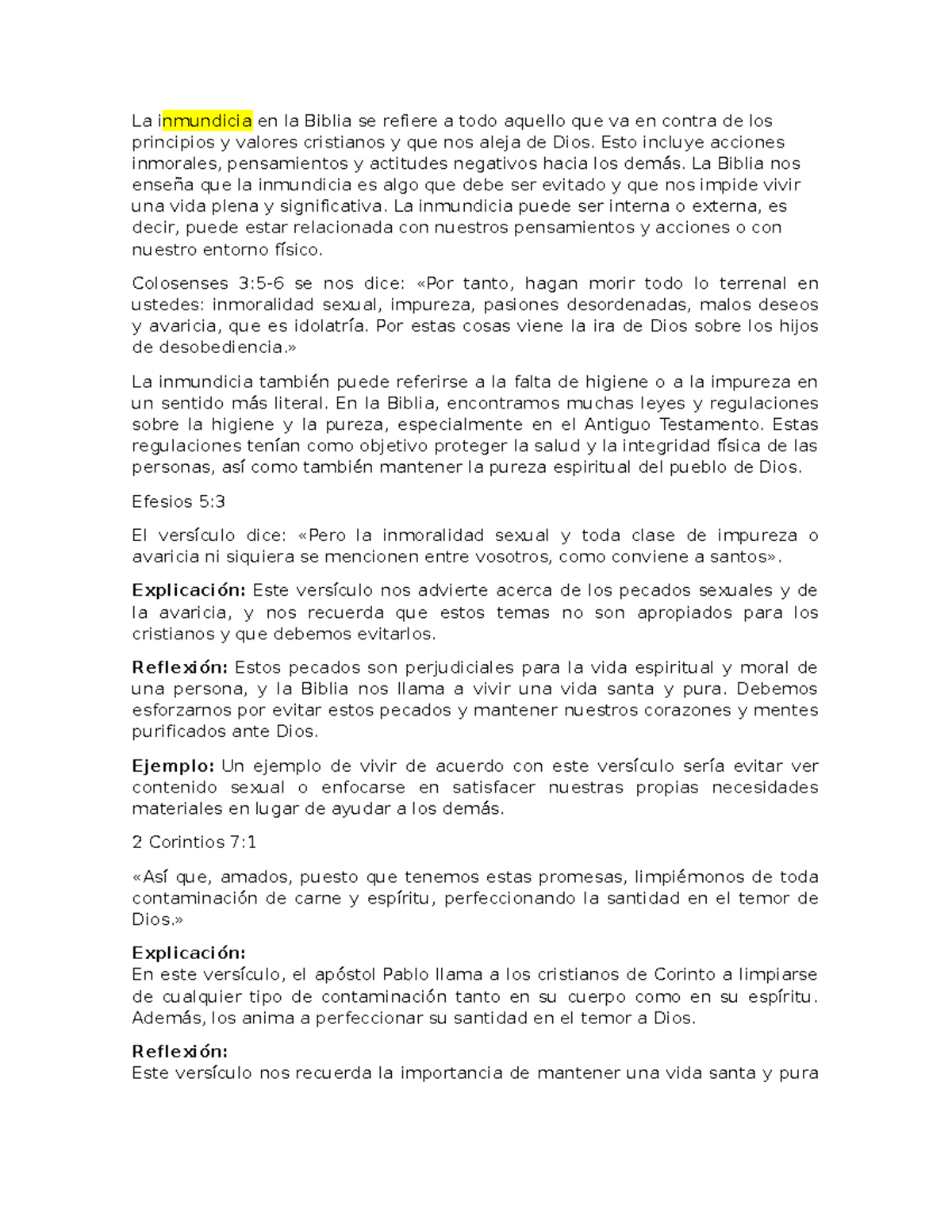 La Inmundicia y Herejías en la Biblia: Reflexiones y Enseñanzas - Studocu